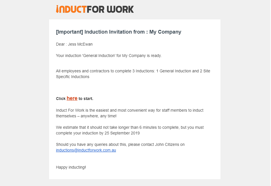7-a Customising invite message - Induct For Work Australia